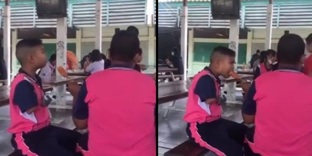 Isang estudyante, inulan ng papuri matapos tulungan kumain ang kaklase ...