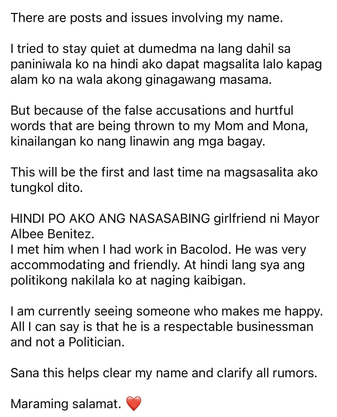 Patama kay Ivana? Anak ni Mayor Albee Benitez, may cryptic post sa ...