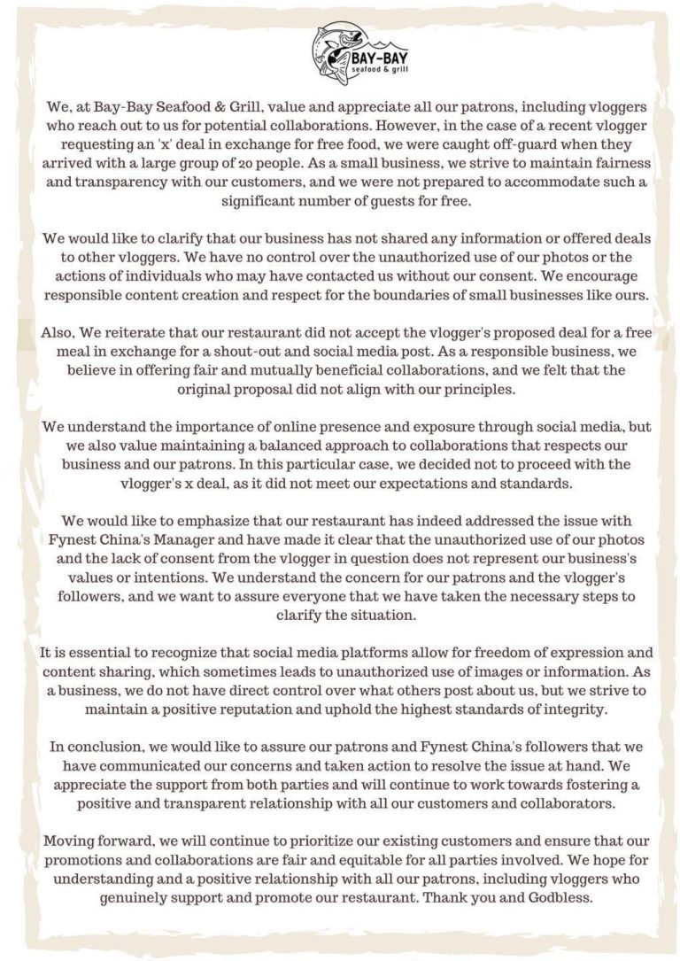 Seafood restaurant calls out an influencer FynestChina who brings 20 ...