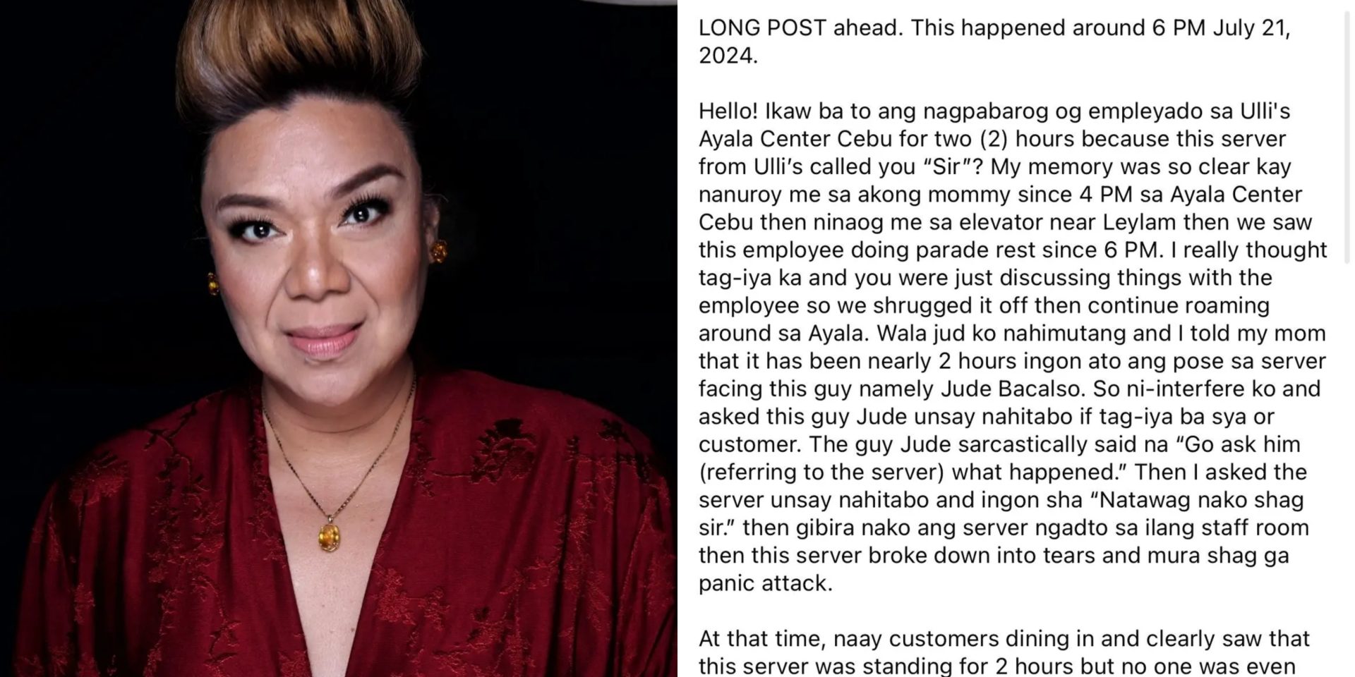 Waiter na pinatayo ng dalawang oras, nagsampa na ng reklamo laban kay Jude Bacalso